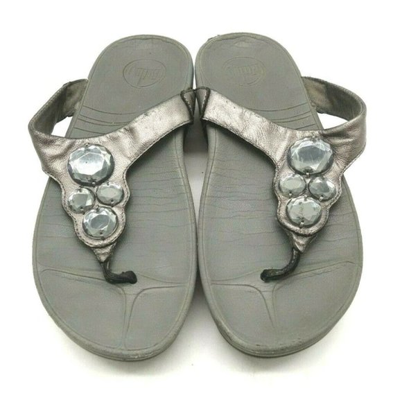 Fitflop | Shoes | Fit Flop Pewter Jeweled Casual Slide Wedge Thong ...